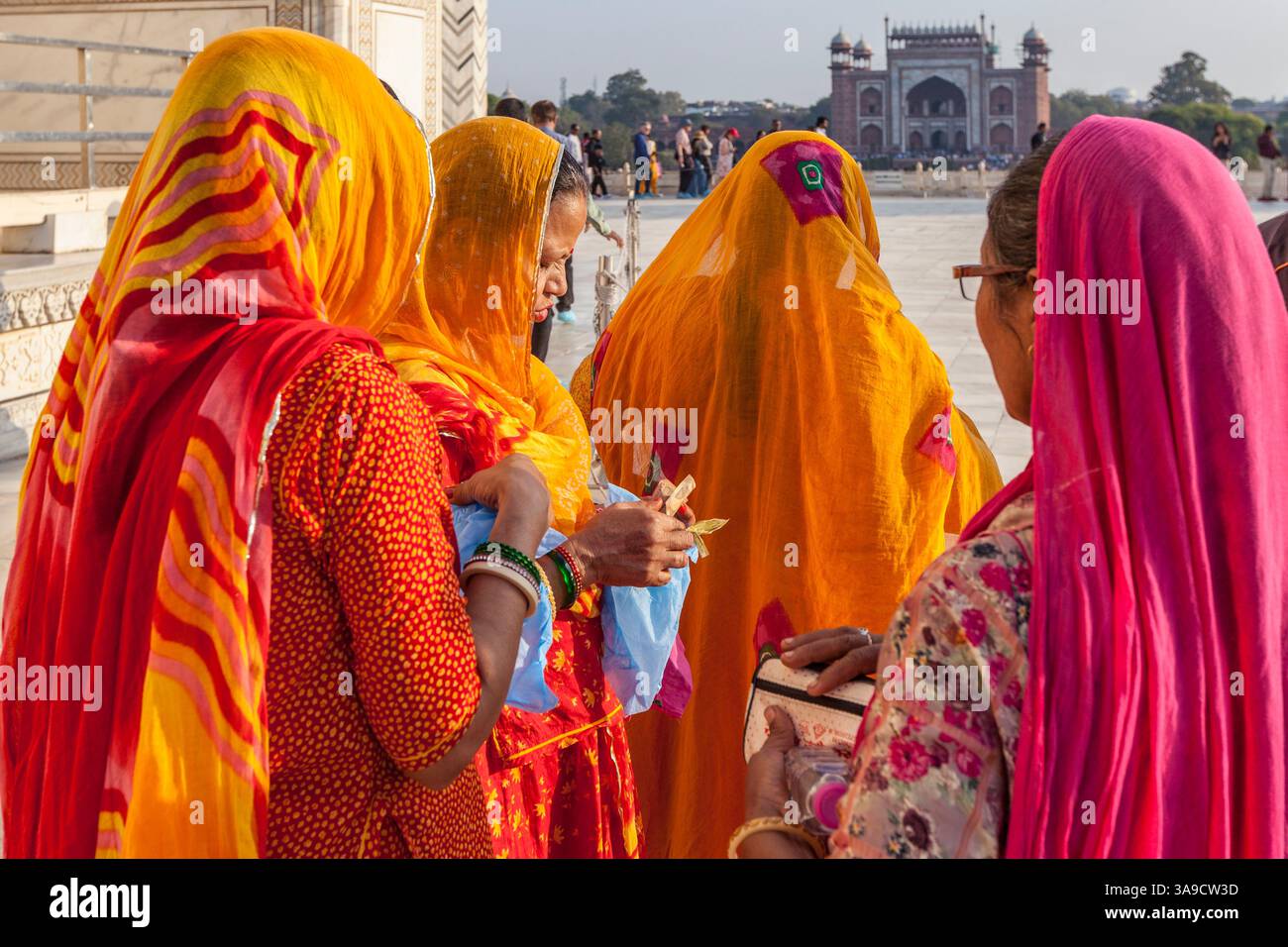Indian women wearing colourful saris at the Taj Mahal, Agra Stock Photo ...