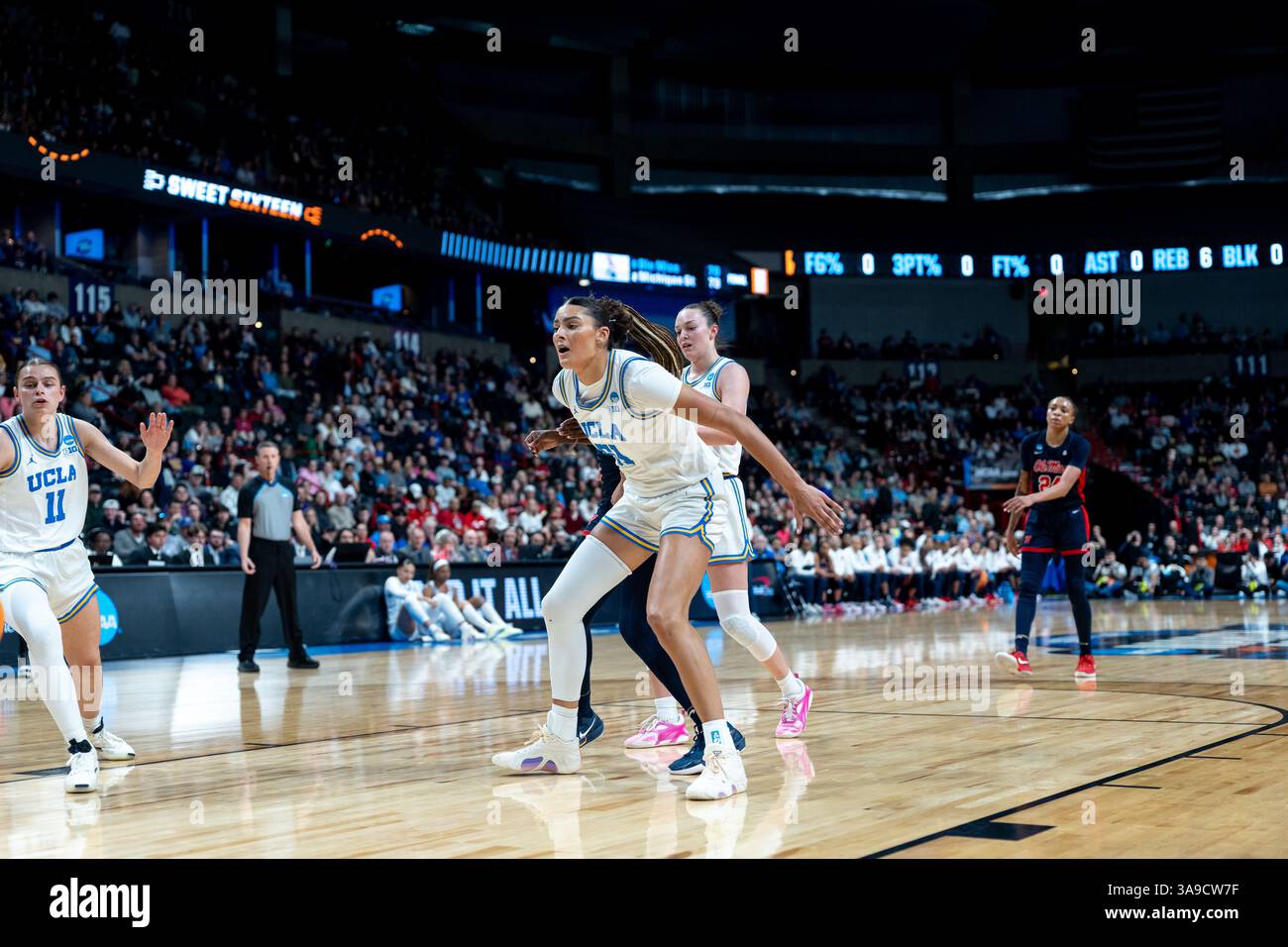 UCLA Bruins center Lauren Betts (51) post up against the Ole Miss ...