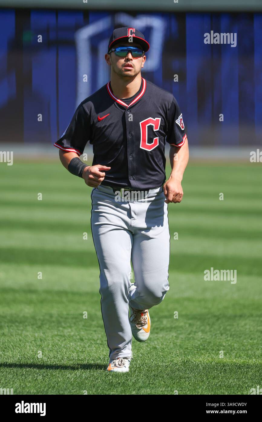 KANSAS CITY, MO - MARCH 29: Cleveland Guardians outfielder Steven Kwan ...