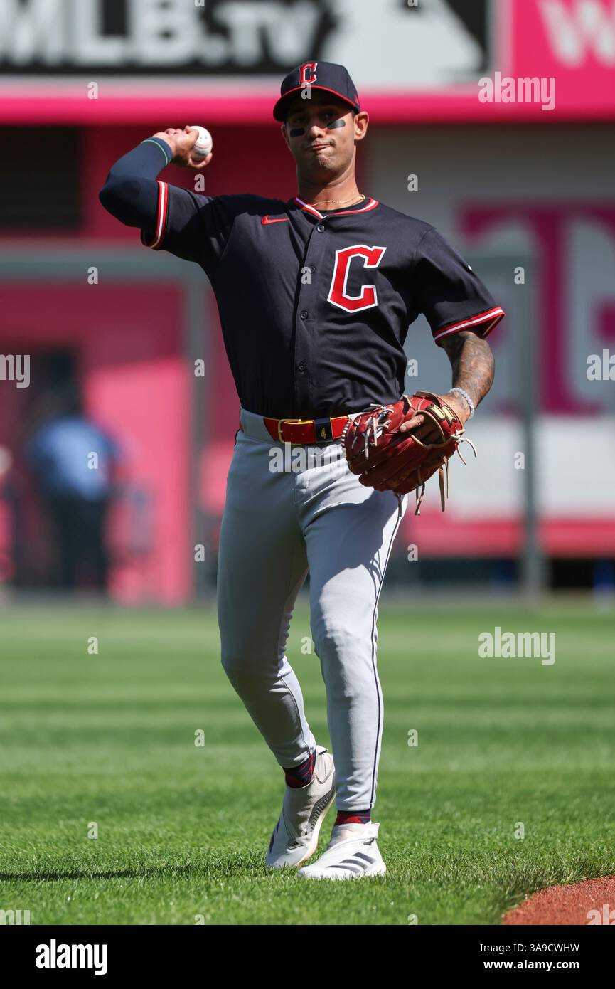 KANSAS CITY, MO - MARCH 29: Cleveland Guardians shortstop Brayan ...