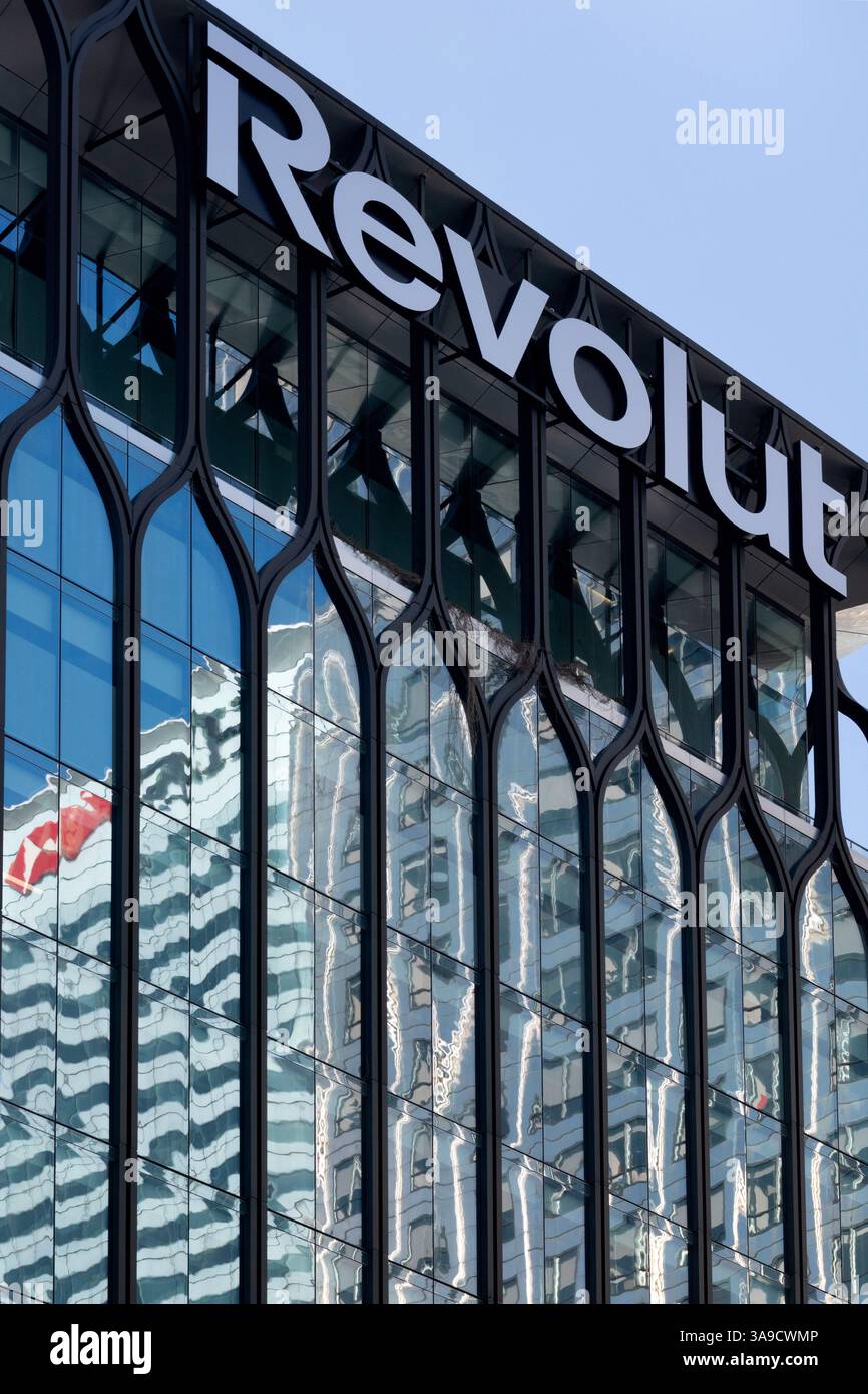 LONDON, UK - MARCH 26, 2025: Exterior view of Revolut HQ in the YY ...