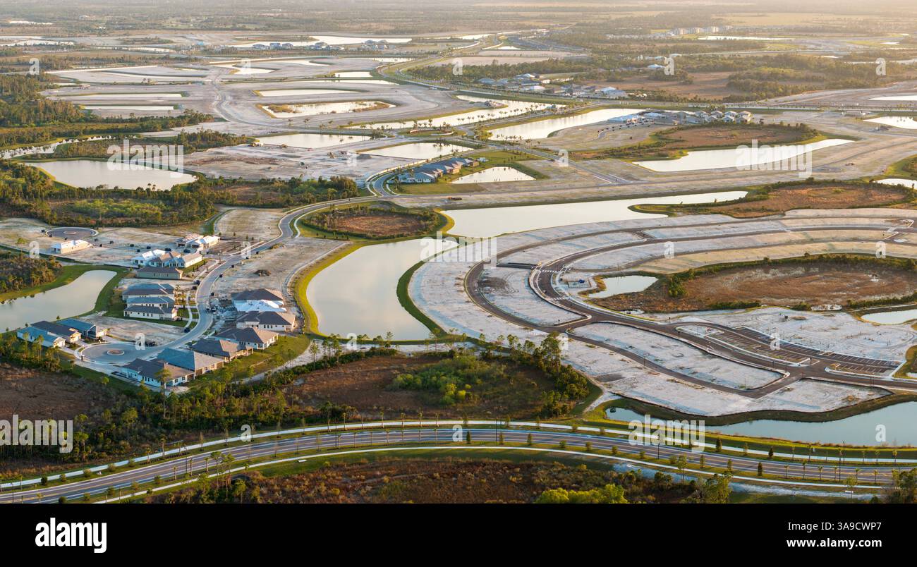 Development of real estate market in the USA. Aerial view of large ...