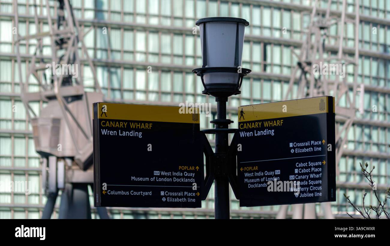 LONDON, UK - MARCH 26, 2025: Tourist information sign at Canary Wharf ...