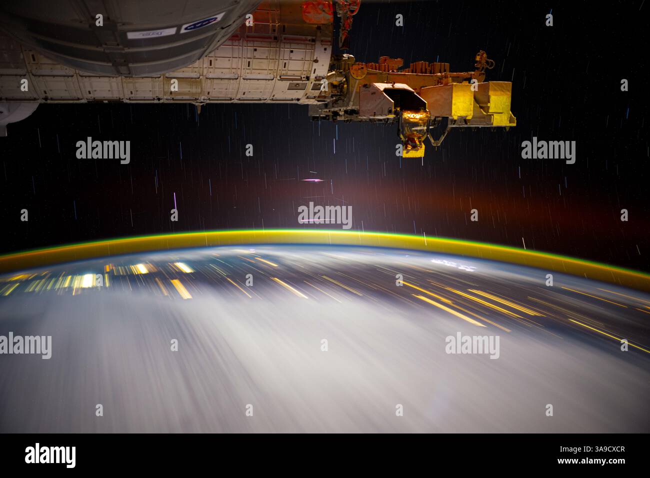 Long exposure of Planet Earth and the ISS. Digital enhancement of an ...