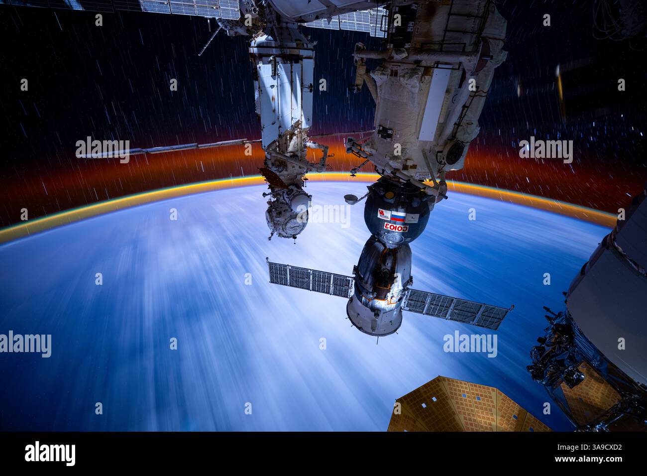 Long exposure of Planet Earth and the ISS. Digital enhancement of an ...