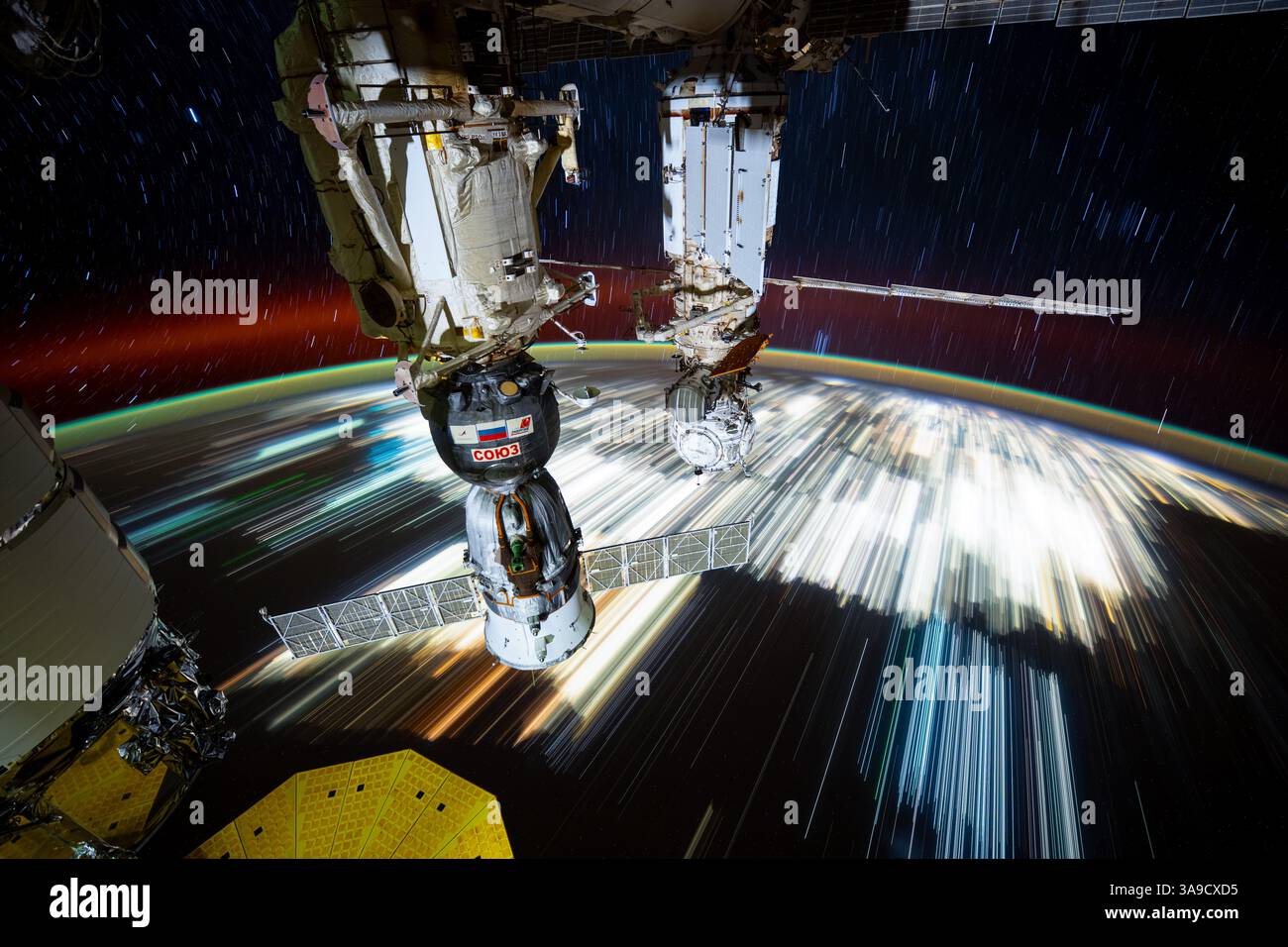 Long exposure of Planet Earth and the ISS. Digital enhancement of an ...