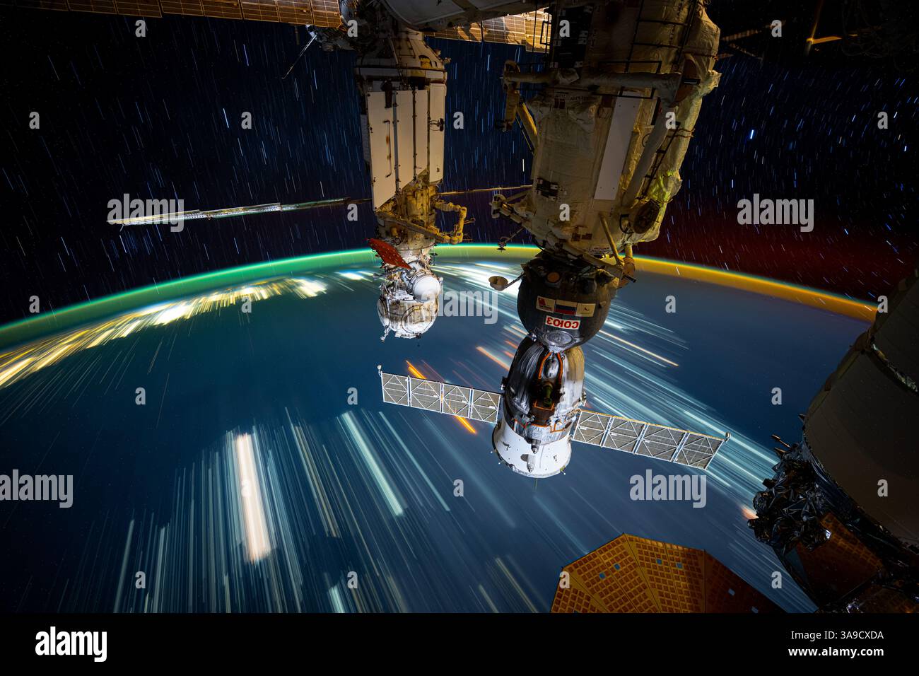Long exposure of Planet Earth and the ISS. Digital enhancement of an ...