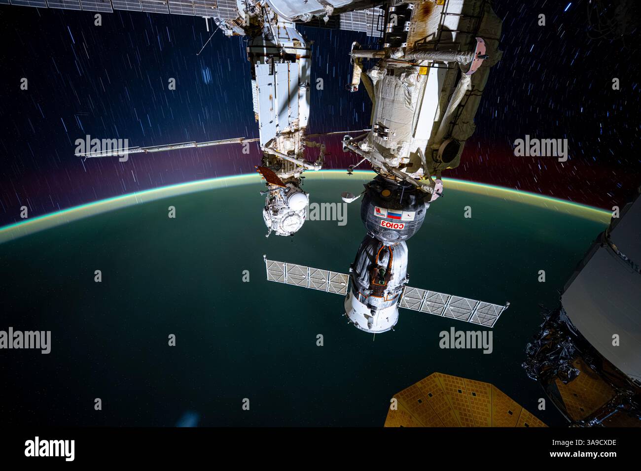 Long exposure of Planet Earth and the ISS. Digital enhancement of an ...