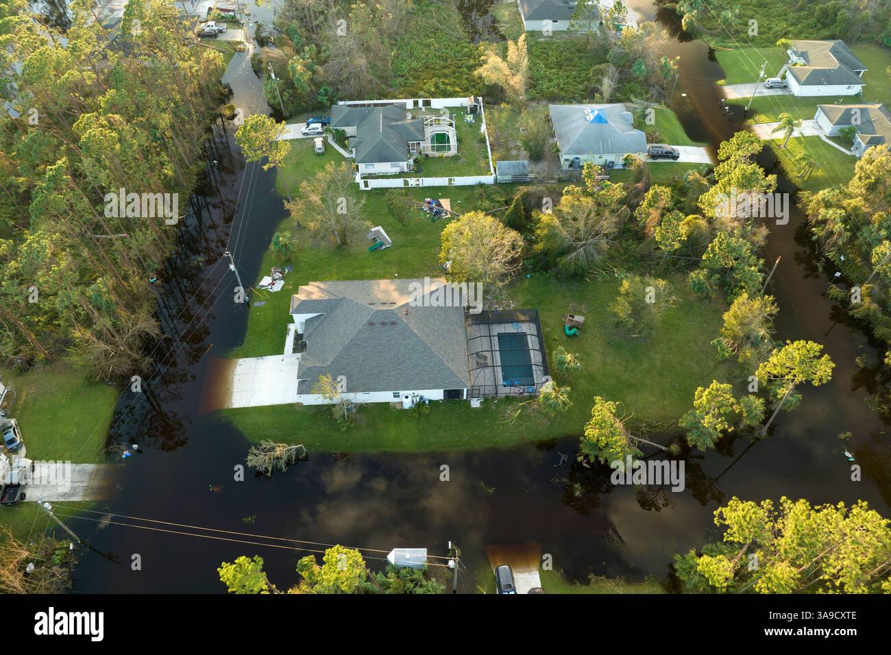 Heavy flood with high water surrounding residential houses after ...