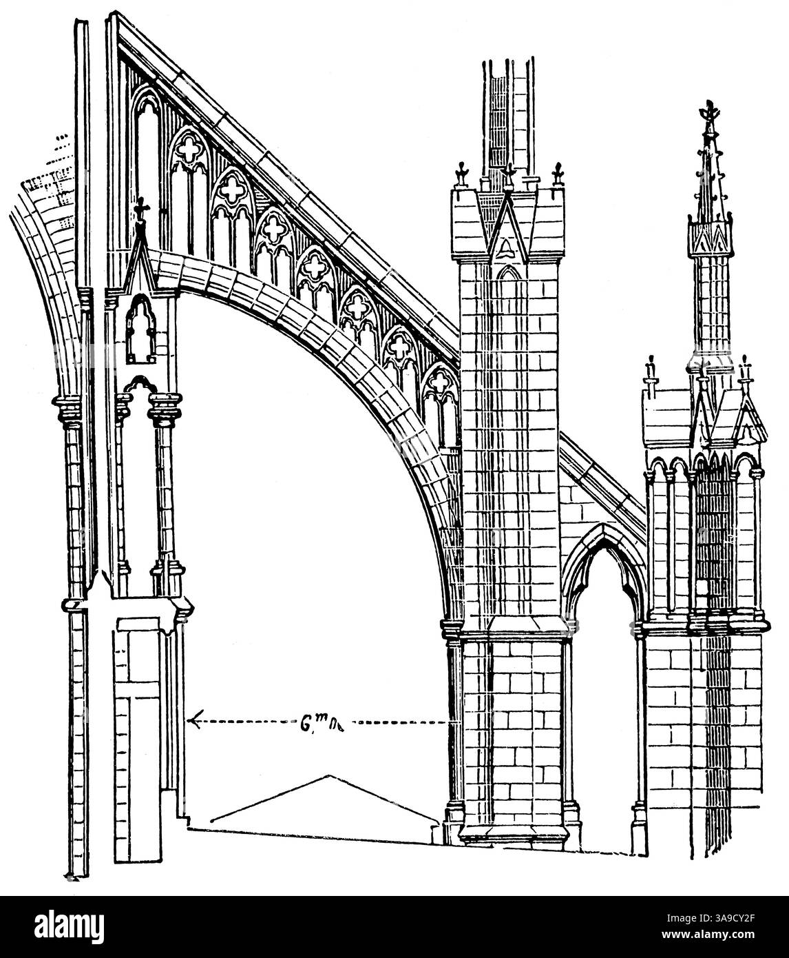 Gothic flying buttress system. Publication of the "Meyers encyclopedia ...