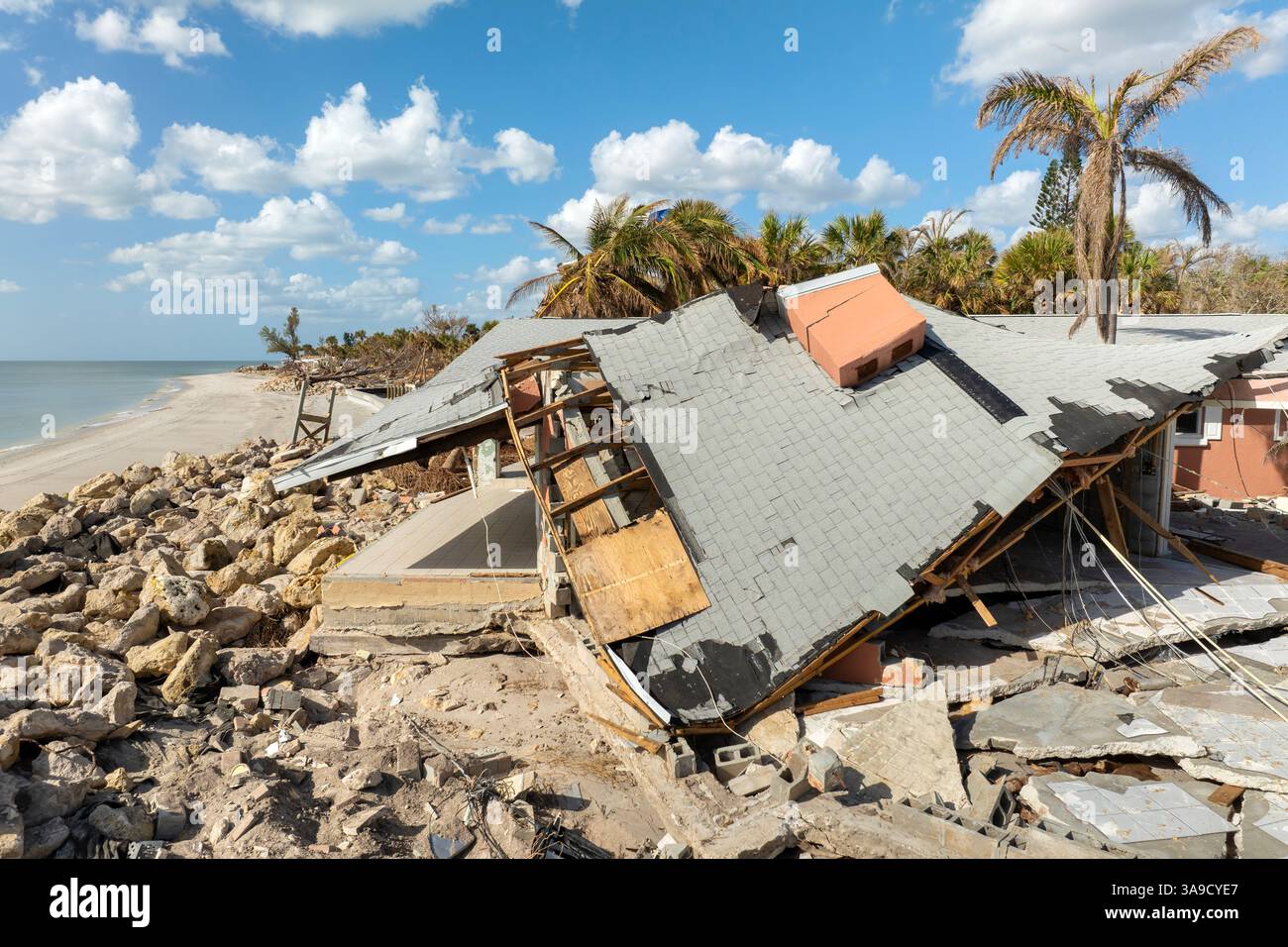 Hurricane Milton consequences on Manasota Key, Florida. Destroyed ...