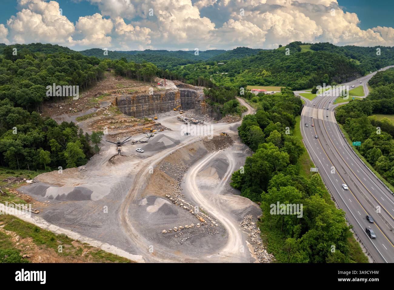 Large quarry with processing plant for crushed stone. Extracting of ...
