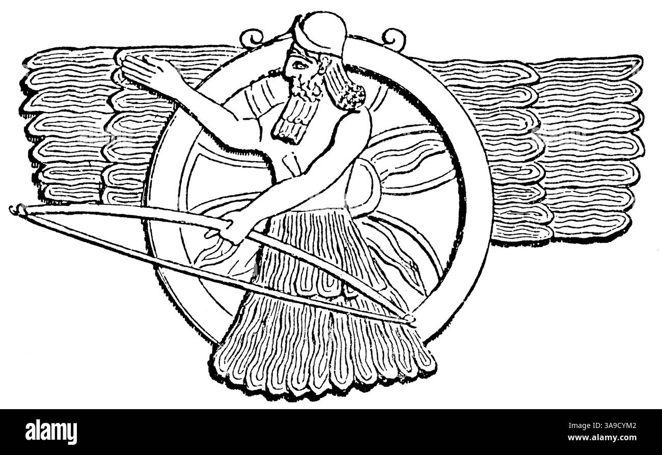 Winged Sun Disk with Deity (from an Assyrian Relief). Ancient Oriental ...