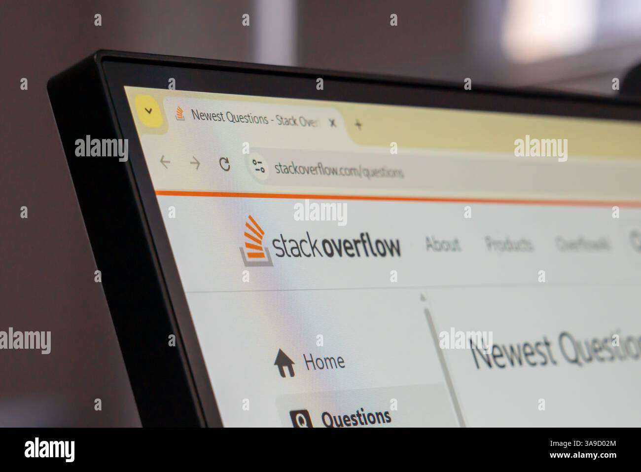 New York, USA - March 30, 2025: Stack Overflow programming community website homepage displayed ...