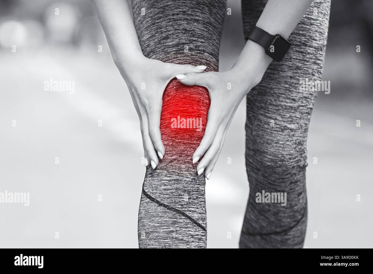 Sport Injury. Unrecognizable Woman Massaging Inflamed Knee Zone With ...