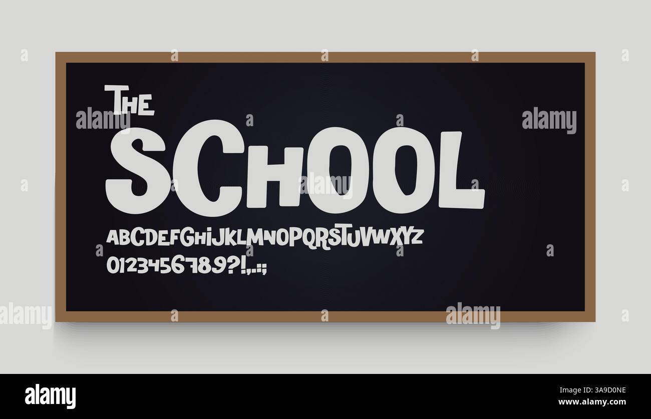Bouncy school font on blackboard, full alphabet with numbers, quirky ...