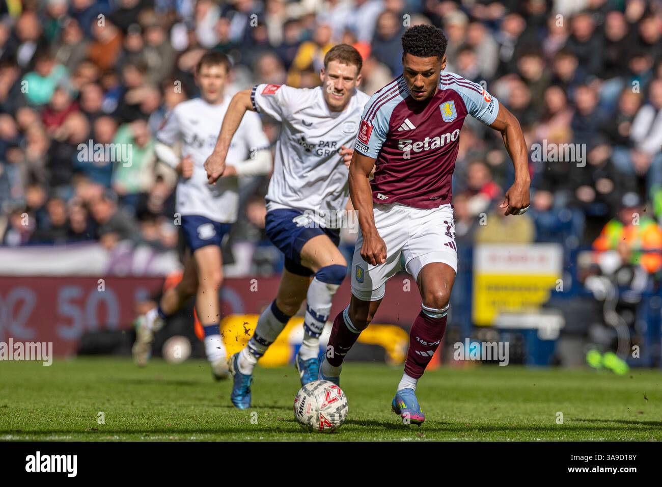Deepdale, Preston on Sunday 30th March 2025. Ollie Watkins #11 of Aston Villa F.C in action ...