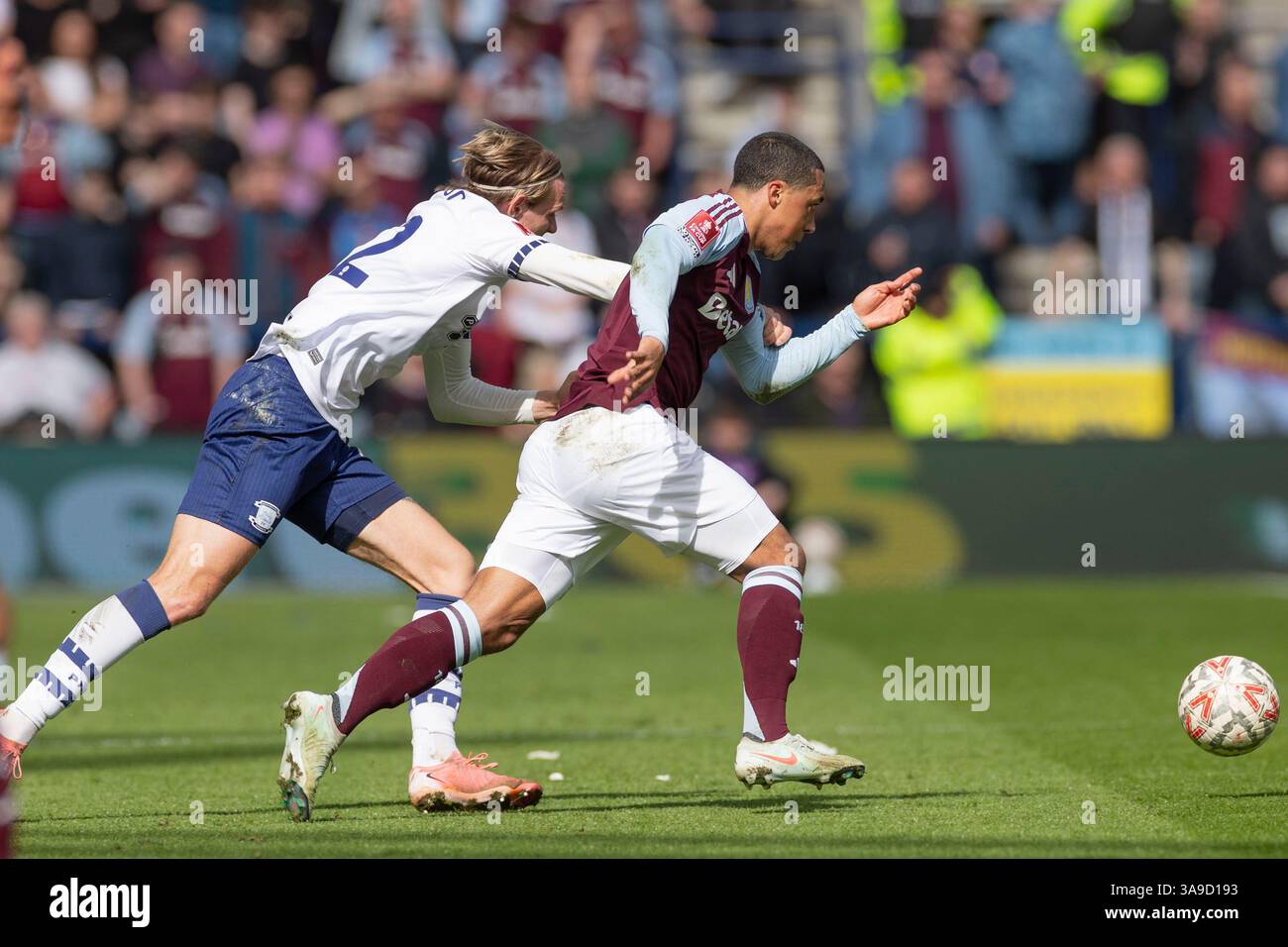 Deepdale, Preston on Sunday 30th March 2025. Youri Tielemans #8 of Aston Villa F.C goes past the ...