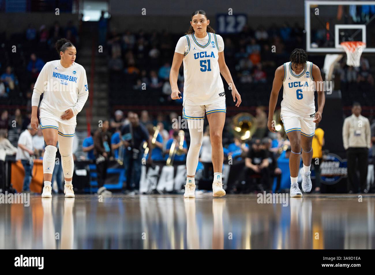 UCLA center Lauren Betts (51) runs drills before a game against LSU in ...