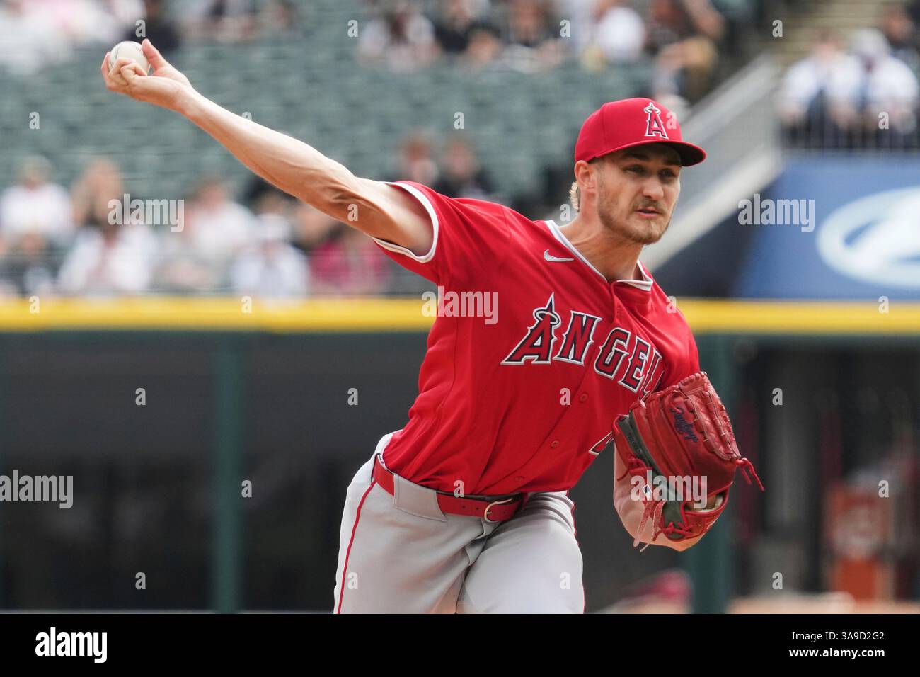 Los Angeles Angels starting pitcher Jack Kochanowicz throws against the ...