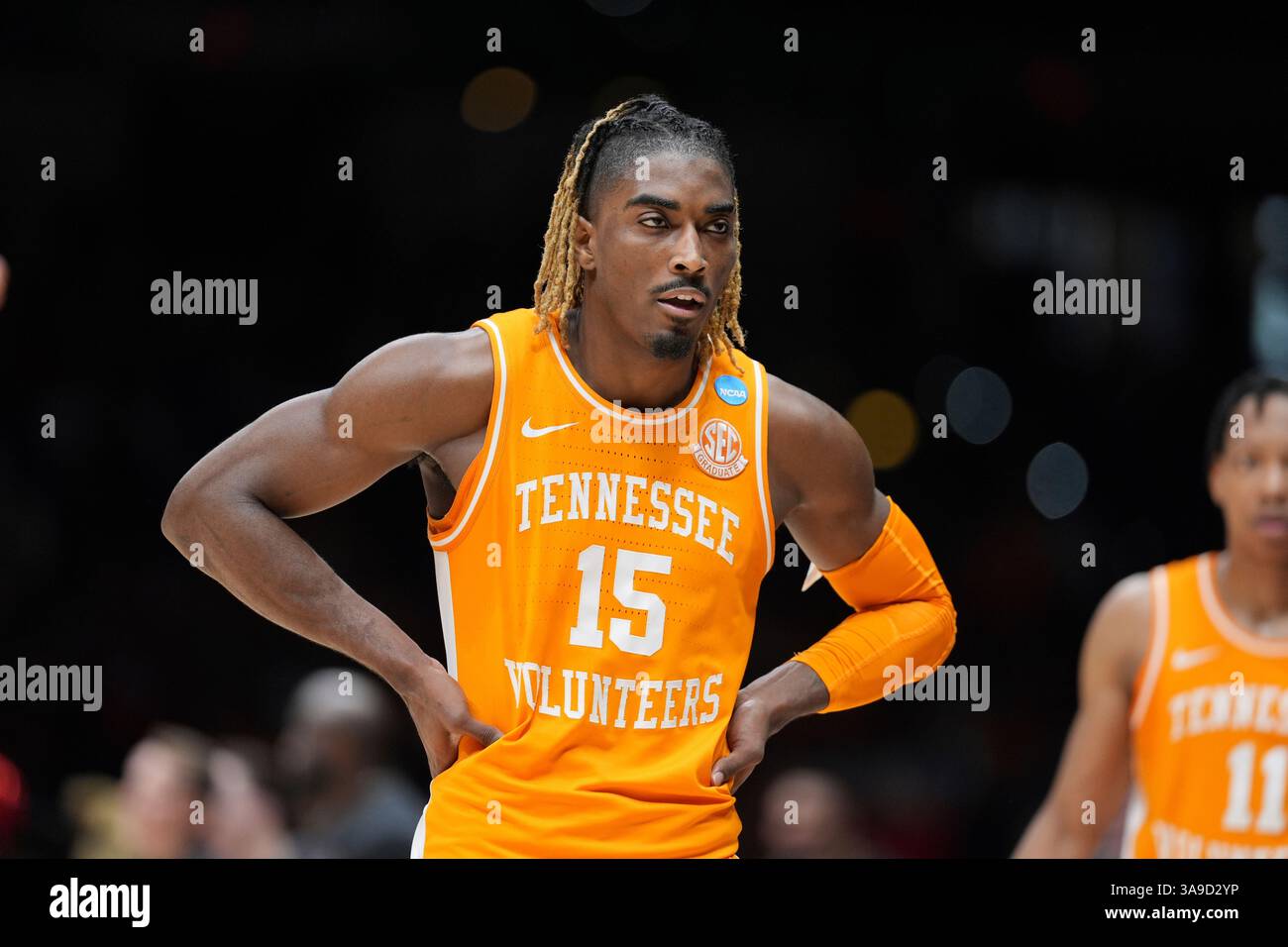 Tennessee's Jahmai Mashack (15) pauses during the first half in the ...