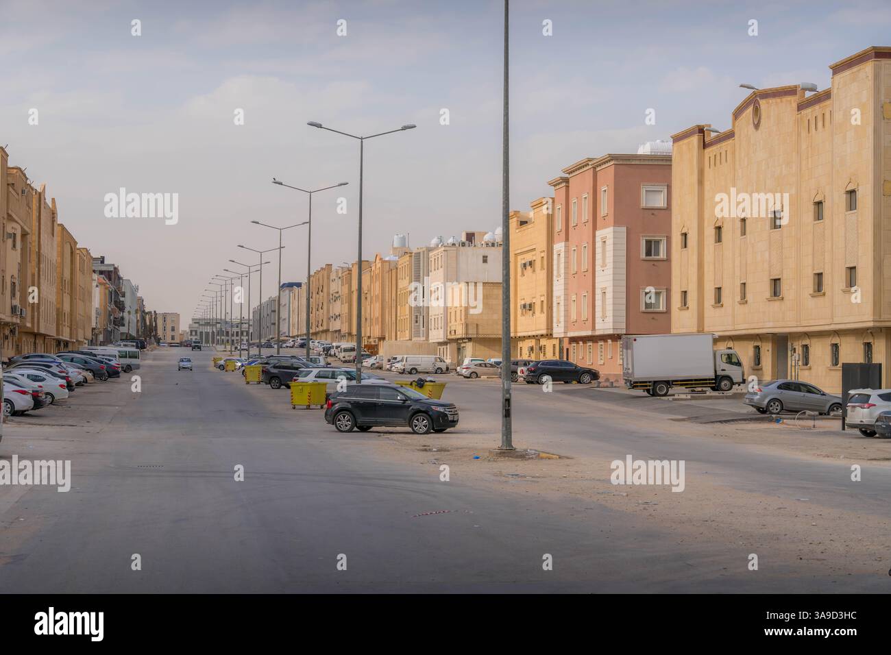 Riyadh neighborhood in Saudi Arabia, with empty road street and ...