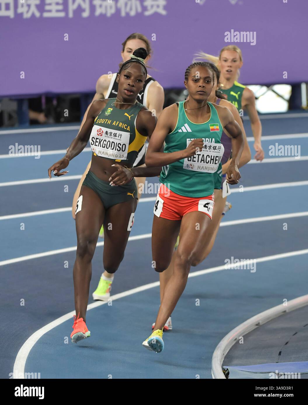 Prudence Sekgodiso of South Africa and Nigist Getachew of Ethiopia competing in the women’s 800m ...