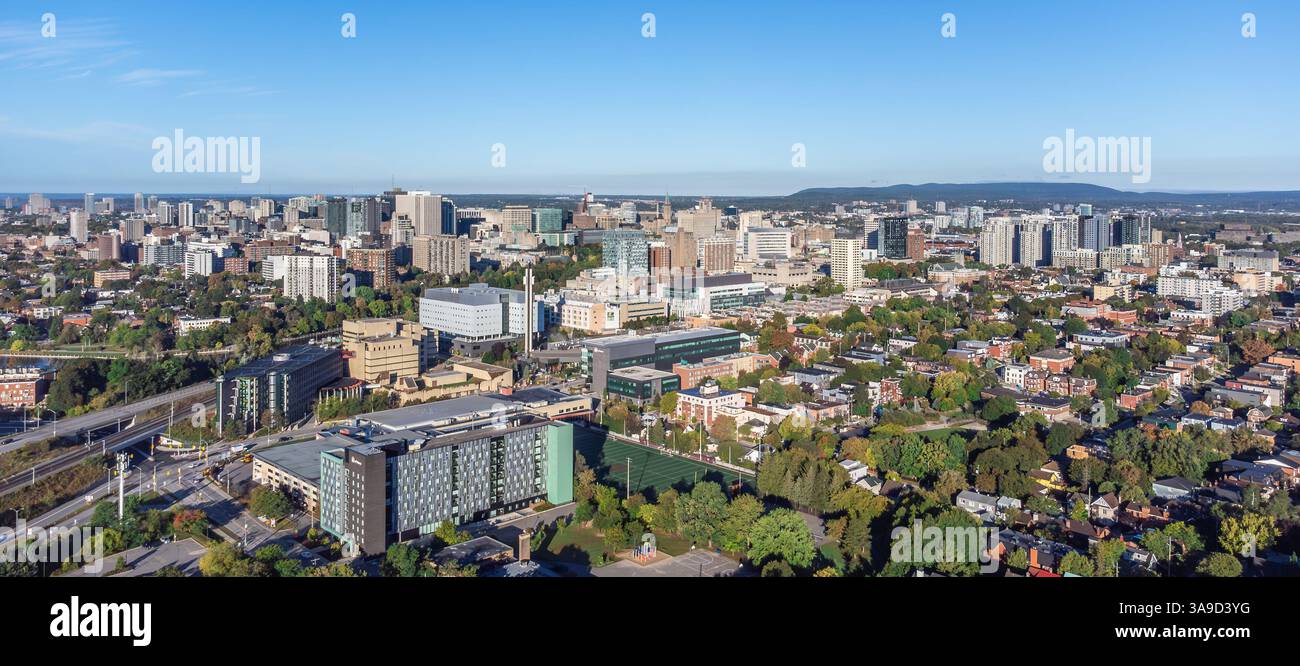 Aerial panoramic view of downtown Ottawa and University of Ottawa ...