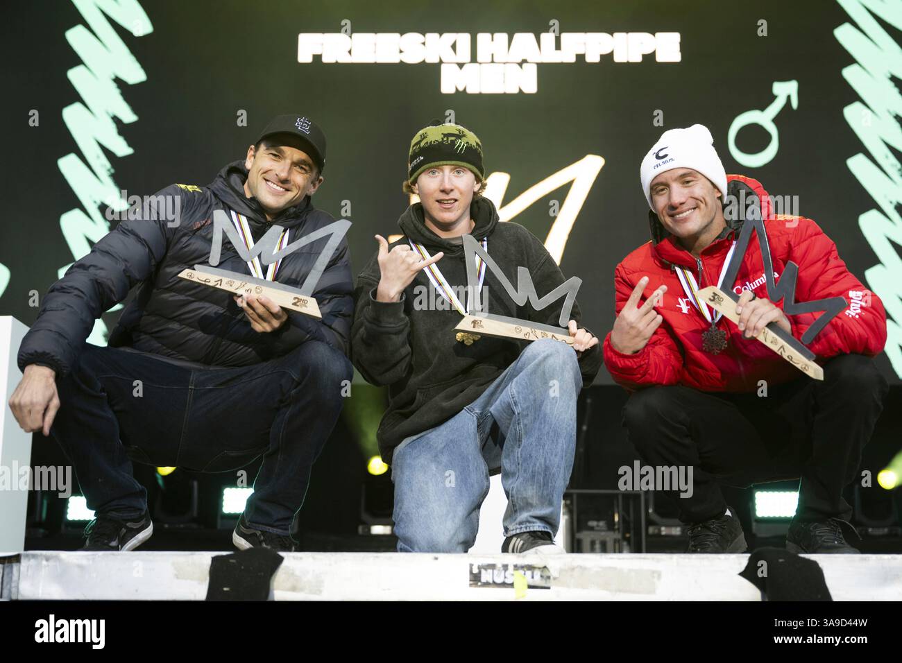 From left: Second placed Nick Goepper of the U.S., winner Finley Ives ...