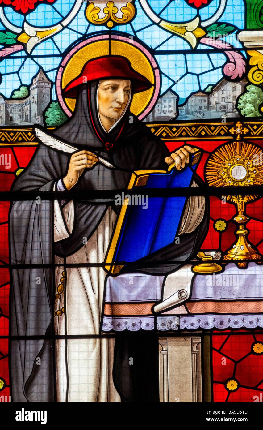 Saint-Chef, France - 03-21-2025: Stained glass (1912) of Blessed Hugues ...