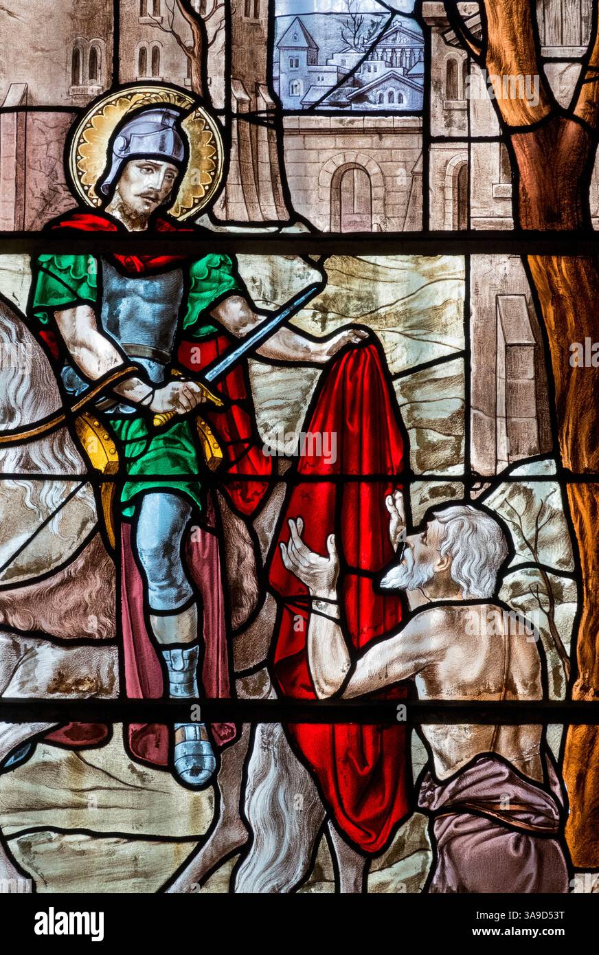 Palaiseau, France - 03-24-2025: Stained glass (1930) of Saint Martin of ...