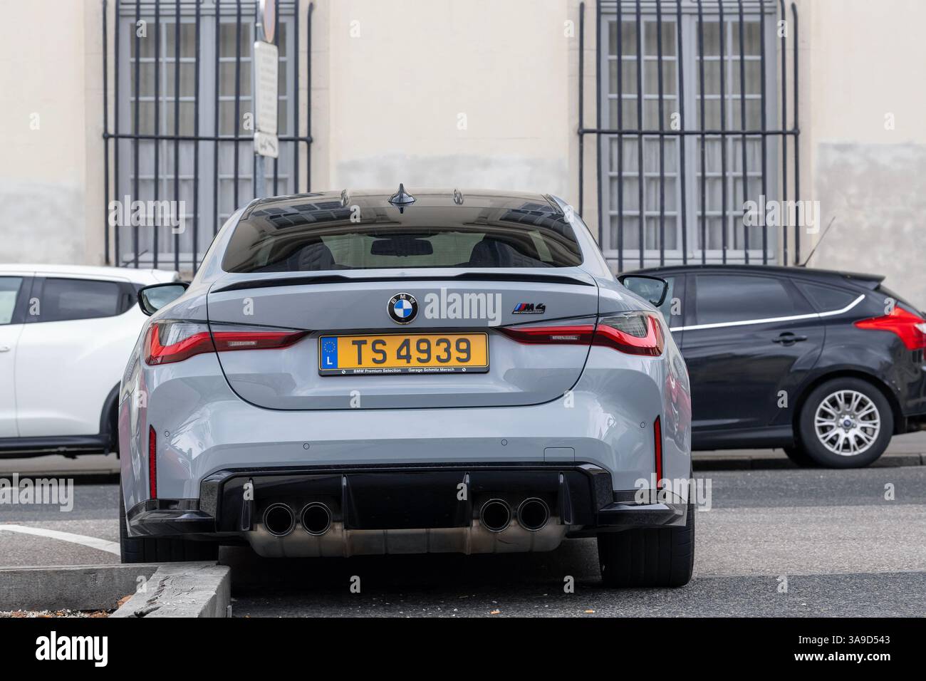 Nancy, France - View on a grey BMW M4 Competition Coupé G82 parked on a ...