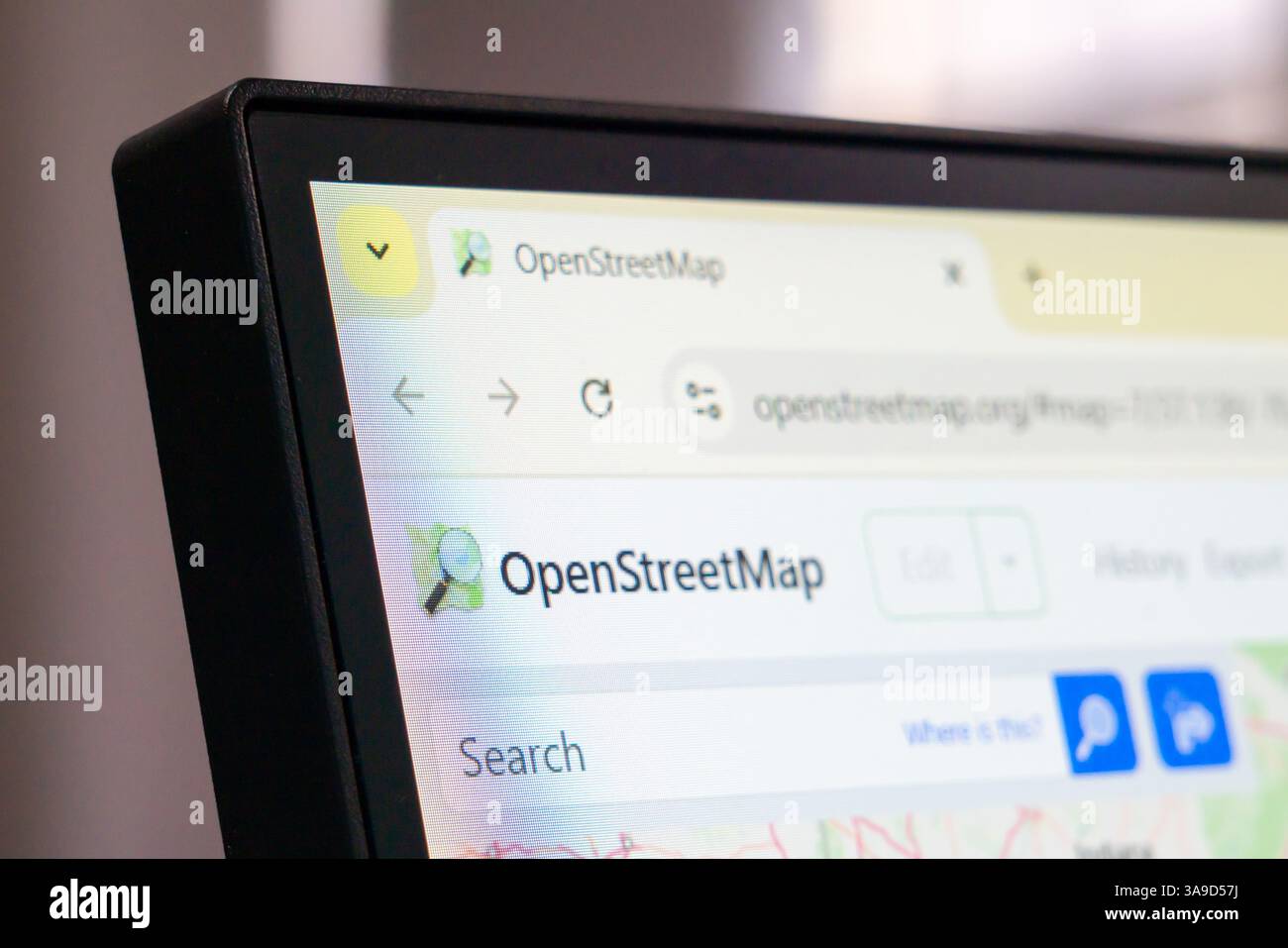 New York, USA - March 30, 2025: OpenStreetMap collaborative mapping ...
