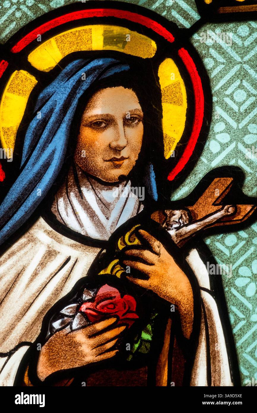 La Tour, France - 03-28-2025: Stained glass (1931) of St. Therese of ...