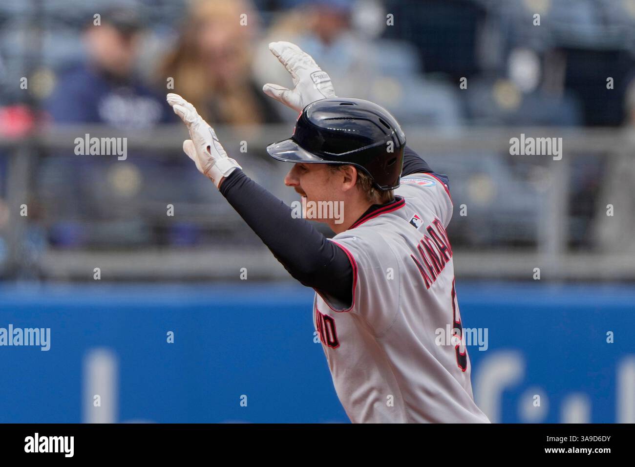 Cleveland Guardians' Kyle Manzardo celebrates as he runs the bases ...