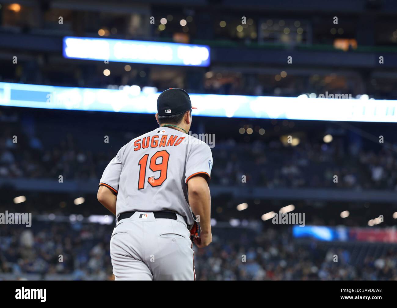 Baltimore Orioles starting pitcher Tomoyuki Sugano heads to the mound ...