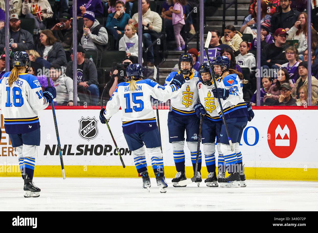 March 30th, 2025: Toronto Sceptres forward Daryl Watts (9) celebrates a ...