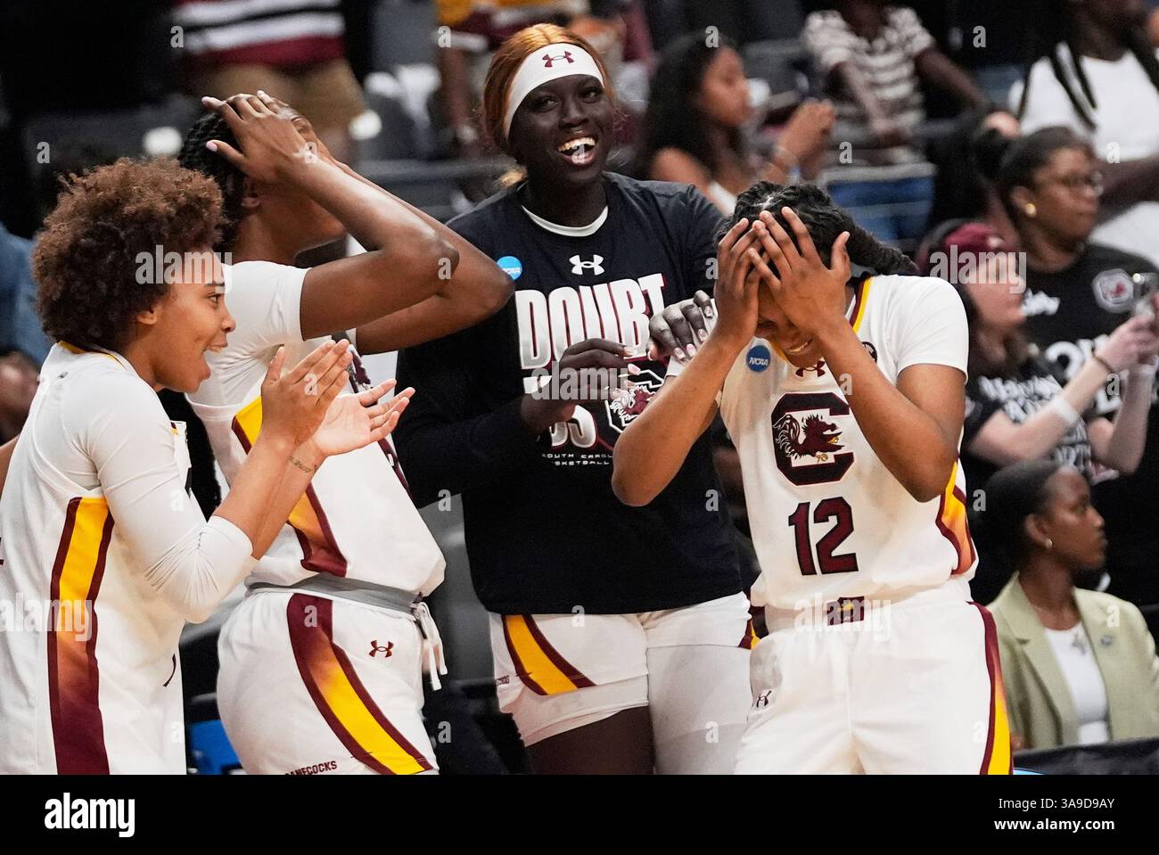 The South Carolina bench reacts during the second half against Duke in ...