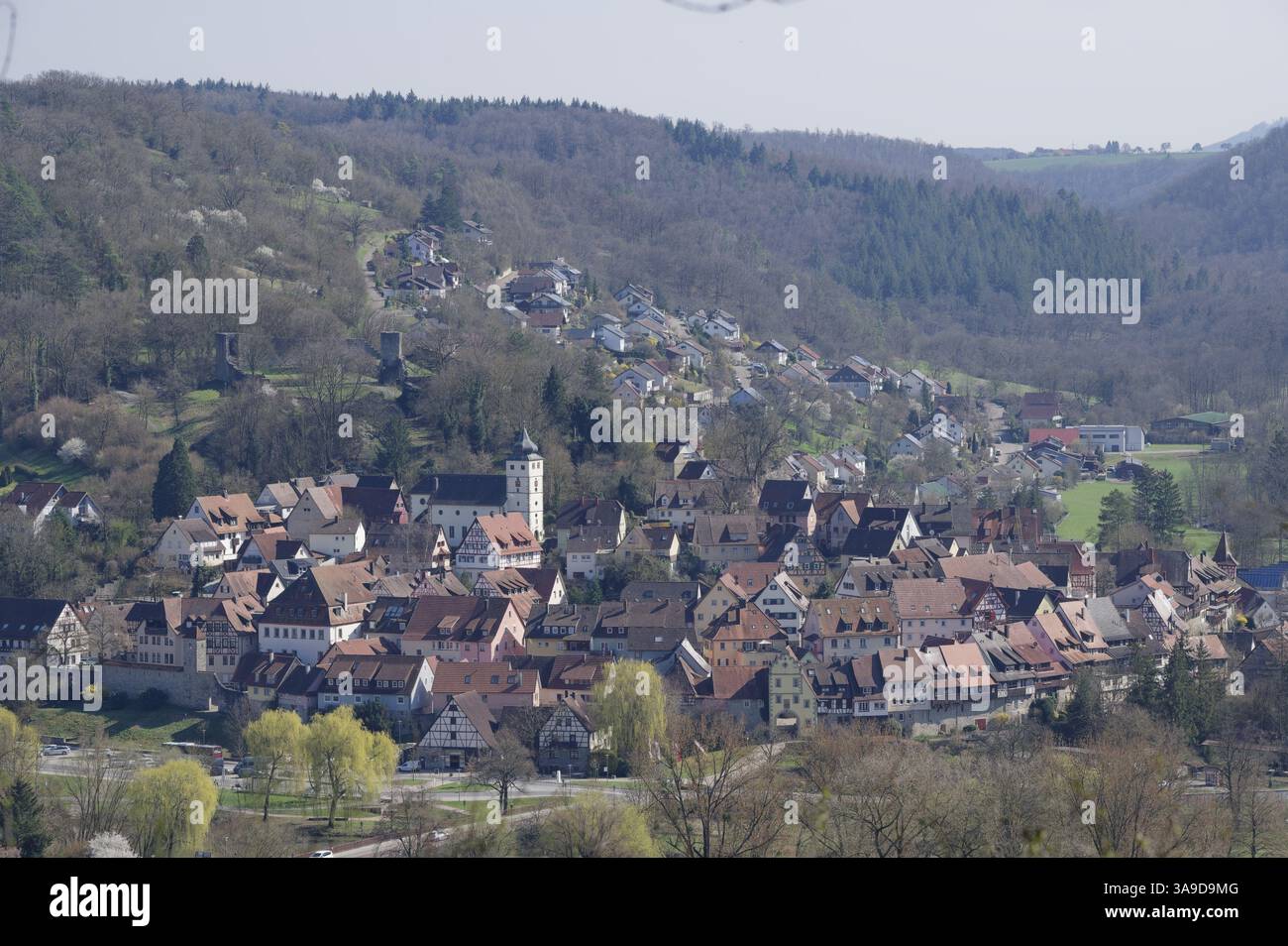 View of the old town of Forchtenberg, St Michael, Michaelskirche ...