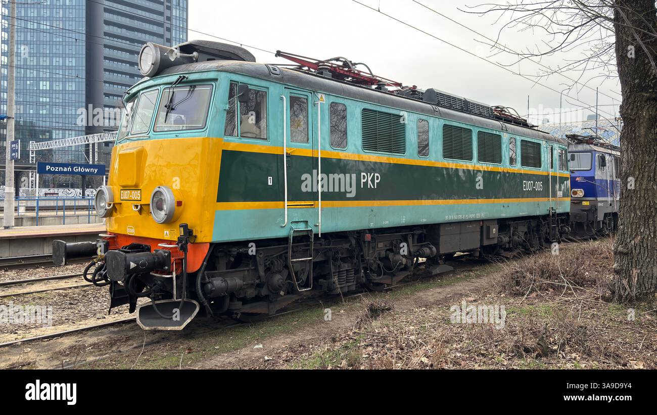 Modern electric passenger train locomotive engine in Poznan main ...