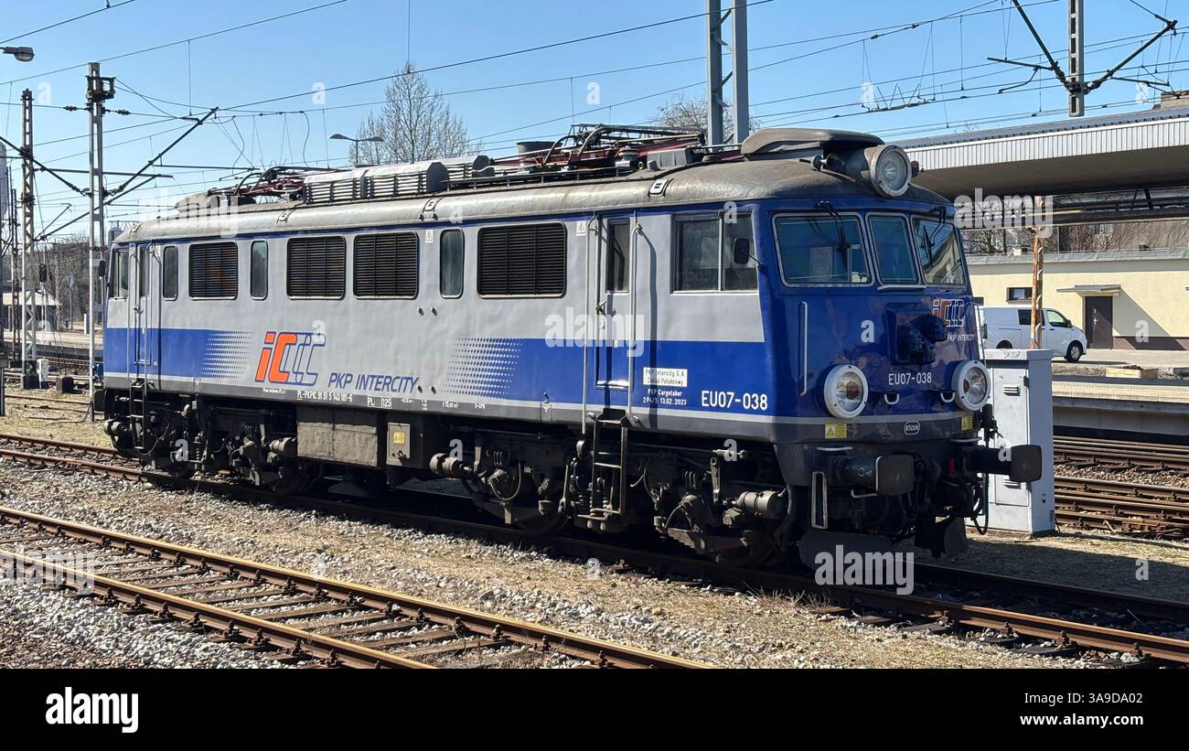 Modern electric passenger train locomotive engine in Czestochowa main ...