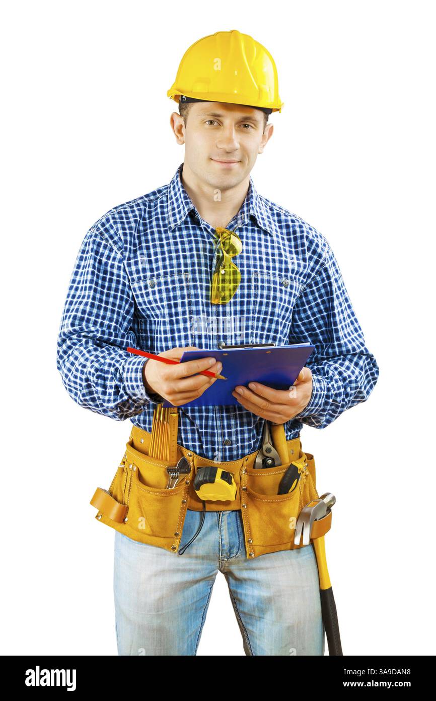 A worker with clipboard isolated Stock Photo - Alamy