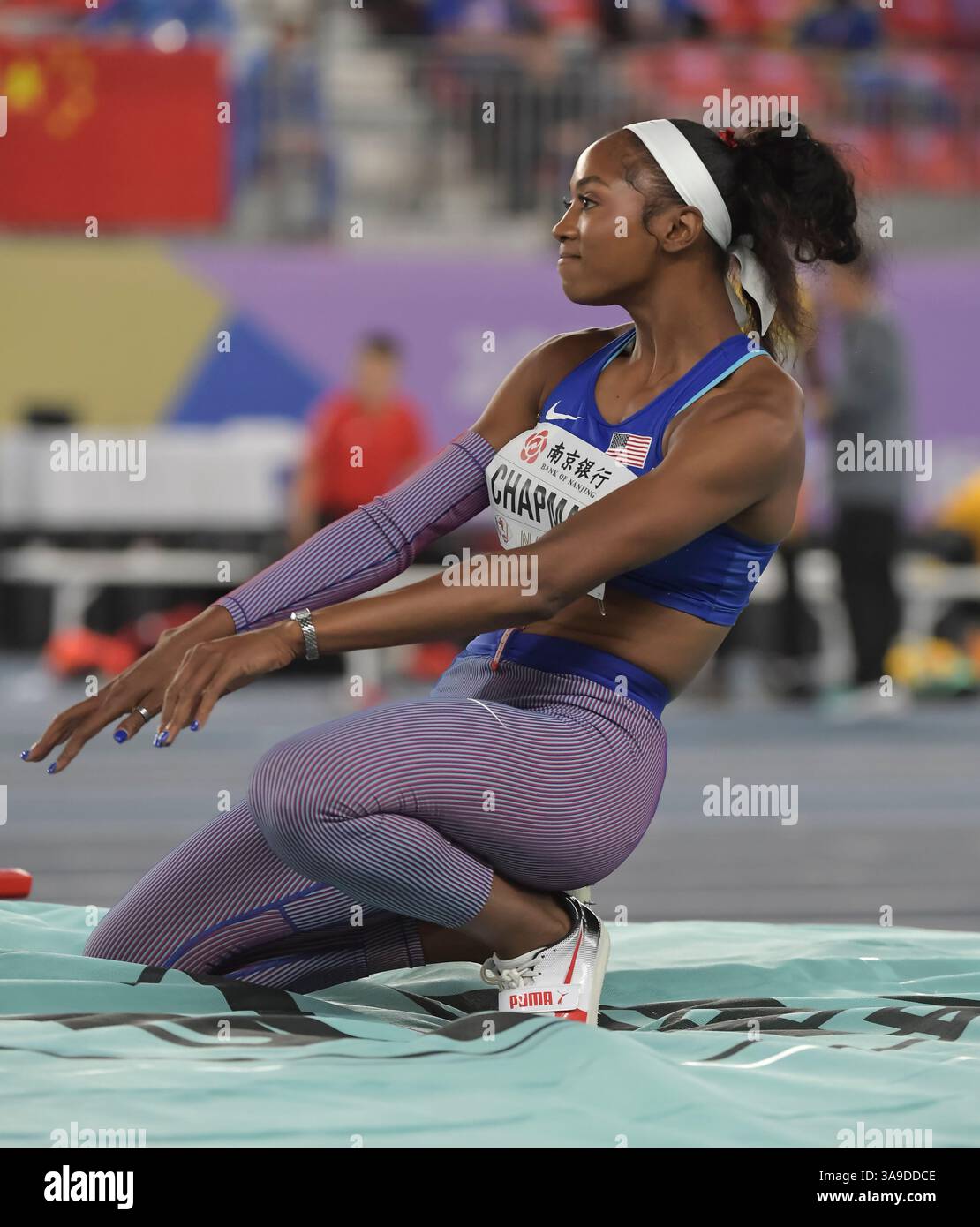 Timara Chapman of the USA competing in the women’s high jump pentathlon ...