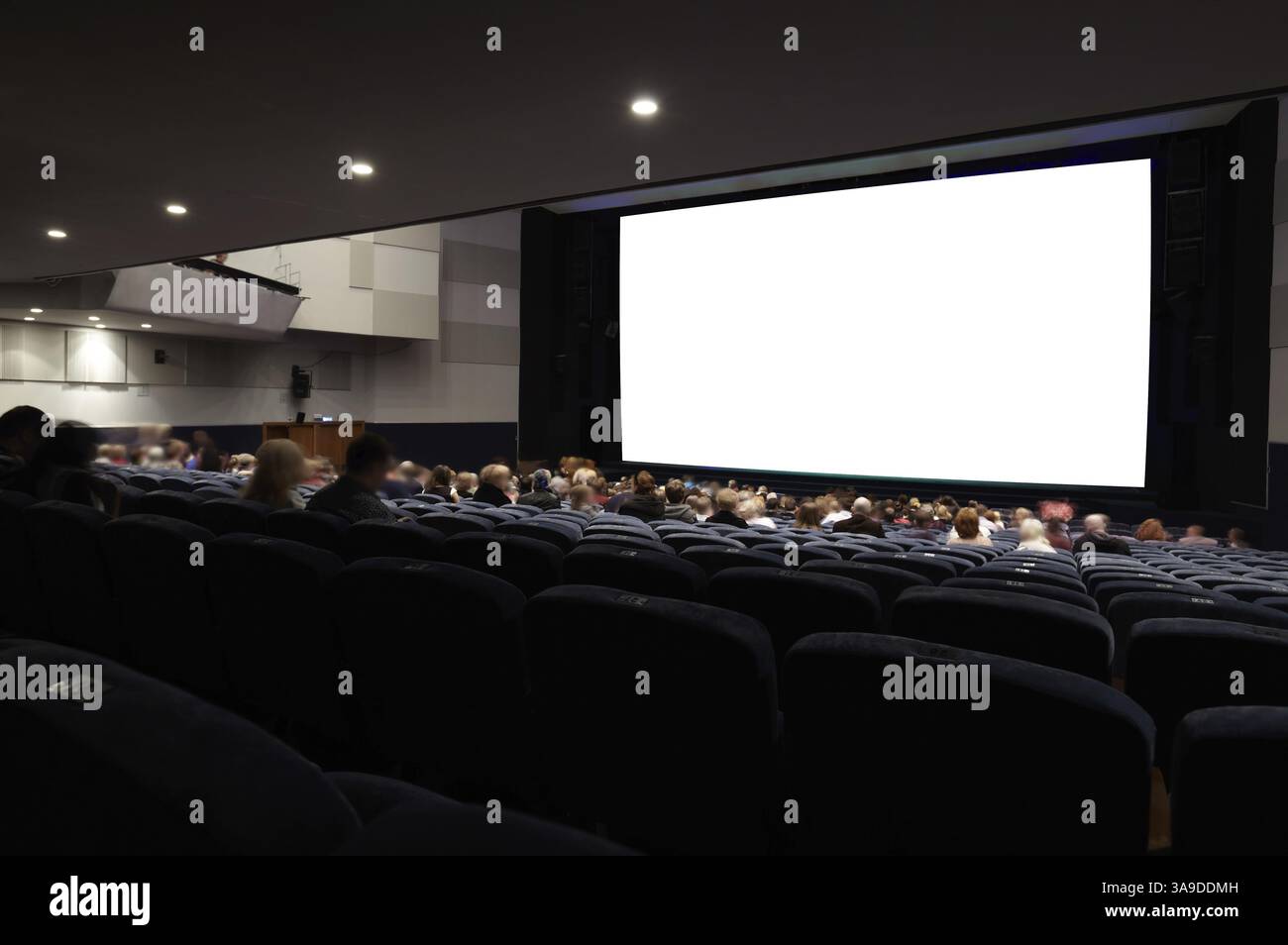 Cinema auditorium with people in chairs watching movie. Ready for ...
