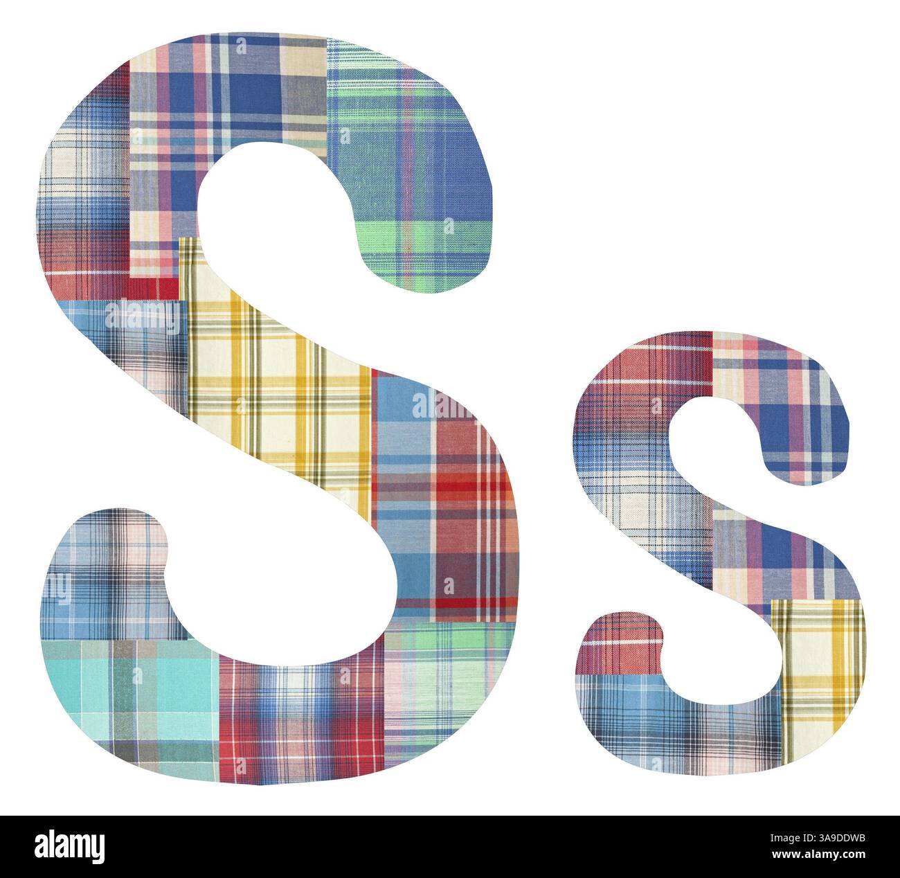Collage letter S of the color patches checkered fabric on a white ...