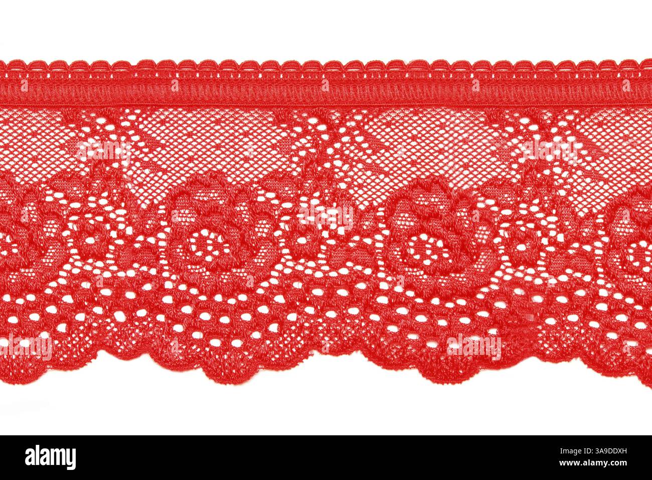 Red lace with pattern in the manner of flower on white background Stock ...