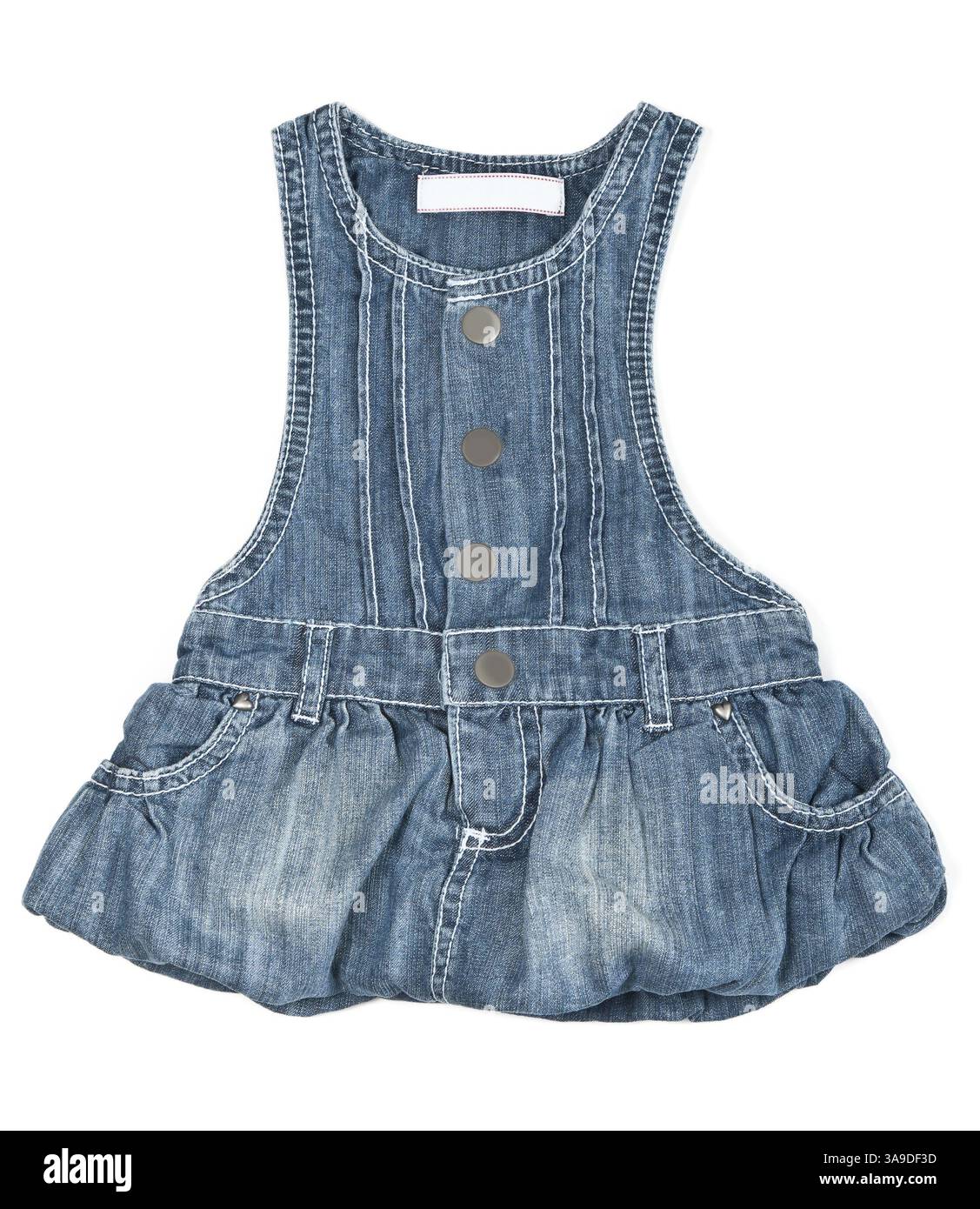 Baby blue denim dress with a white background Stock Photo - Alamy