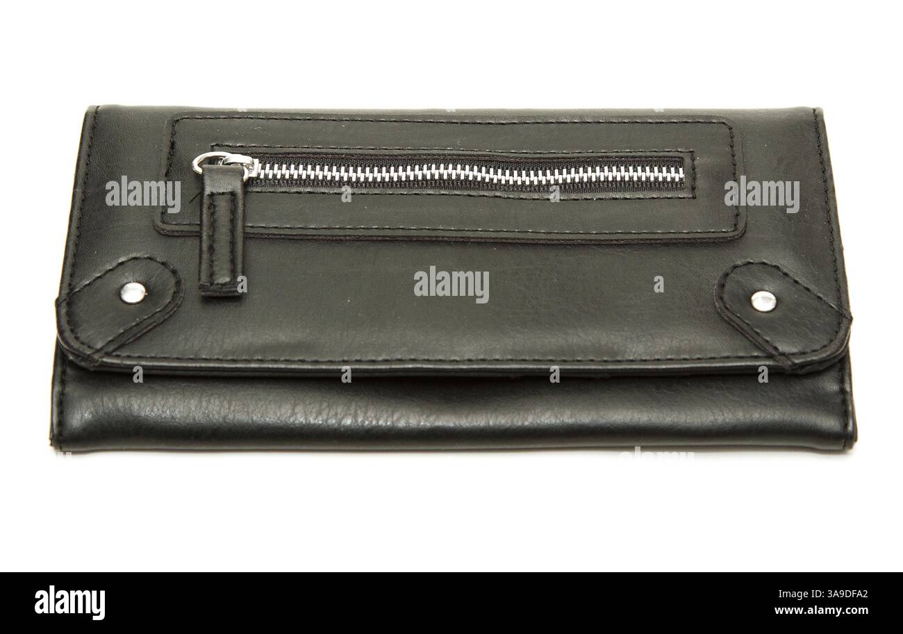 Black leather purse isolated on white background Stock Photo - Alamy