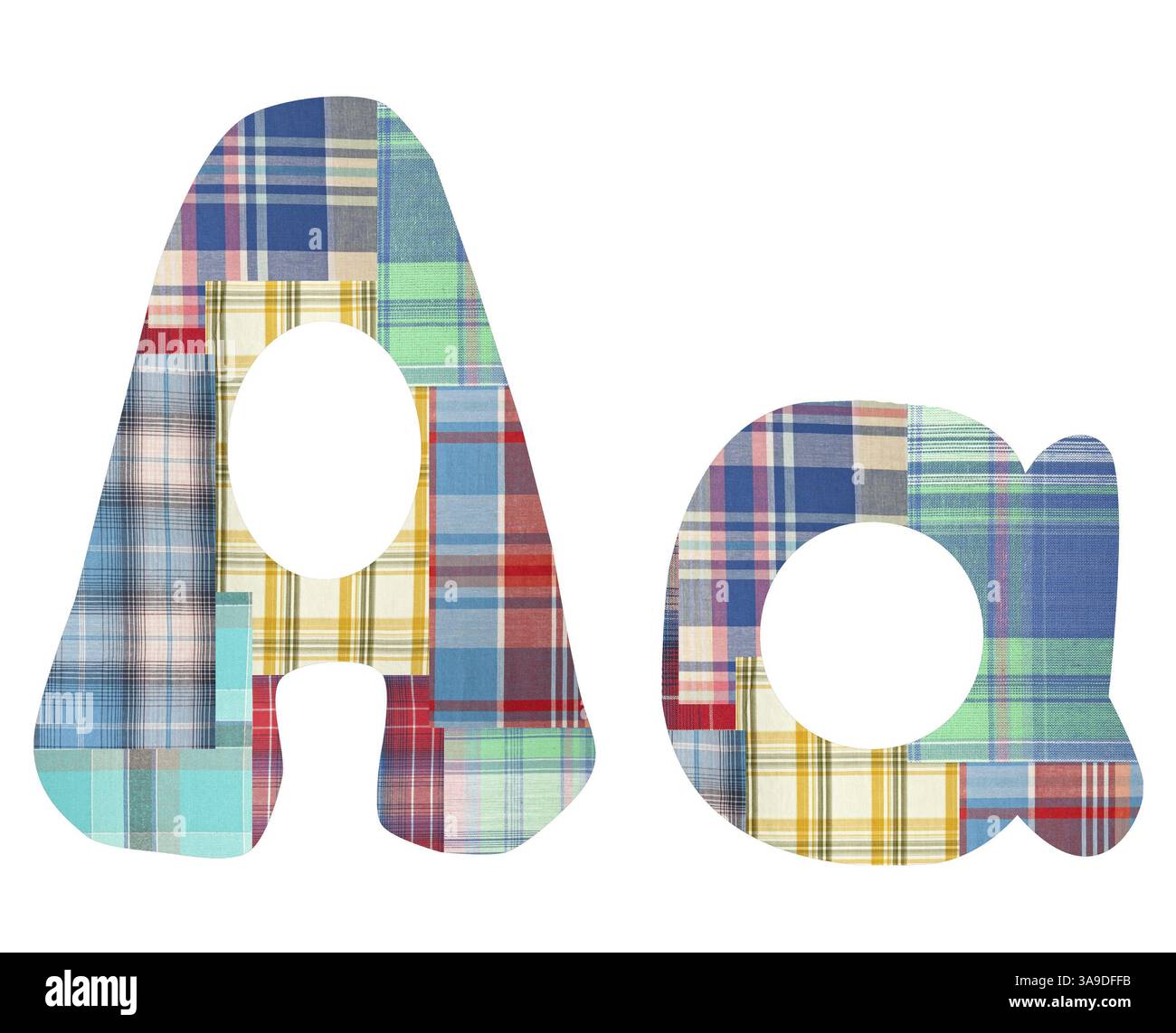 Collage letter A of the color patches checkered fabric on a white ...