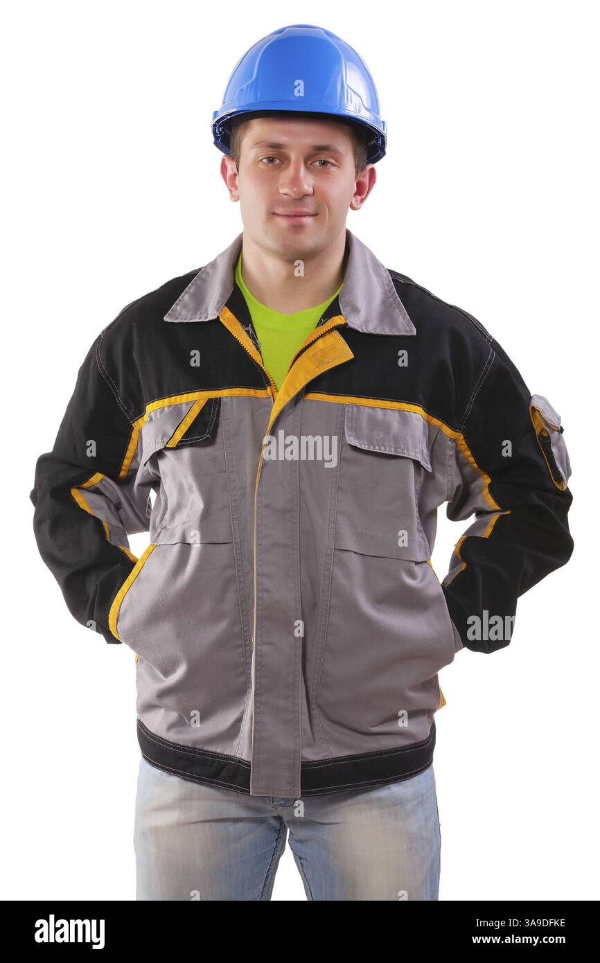 Confident engineer isolated on white background with copy space stock ...